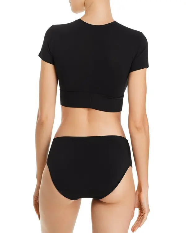 Robin Piccone Ava Solid Cropped T-shirt Bikini Top - Black