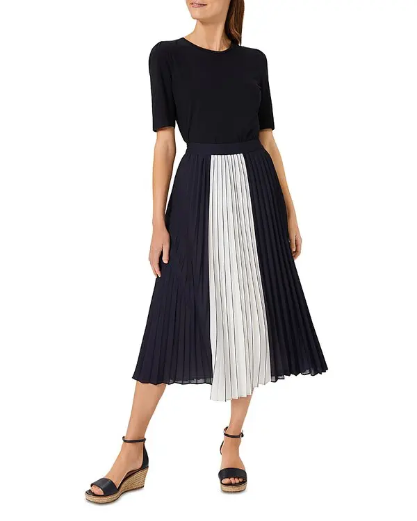 HOBBS LONDON Pleated Midi Skirt - Navy Ivory
