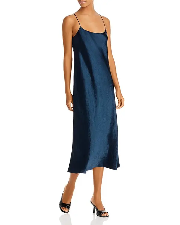 knee length dresses for ladies Vince Polka Dot Midi Slip Dress Black Pleated Crepe Size Small – Celebrity  Owned main image 1