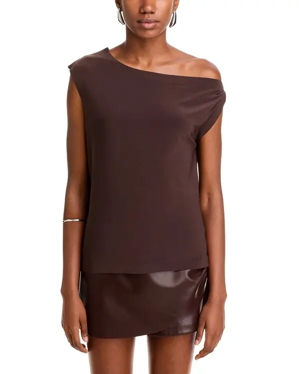 Norma Kamali Drop Shoulder Asymmetric Top - Chocolate