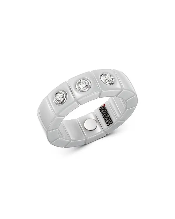 Roberto Demeglio 18k Gold, Ceramic And Diamond Scacco Stretch Ring - White