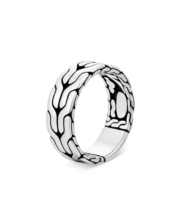 John Hardy Sterling Carved Chain Band Ring - Silver