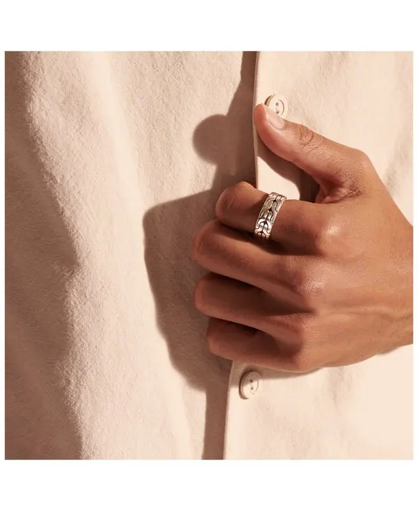 John Hardy Sterling Carved Chain Band Ring - Silver