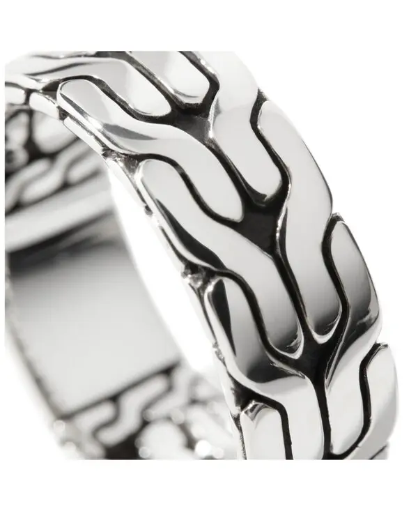 John Hardy Sterling Carved Chain Band Ring - Silver