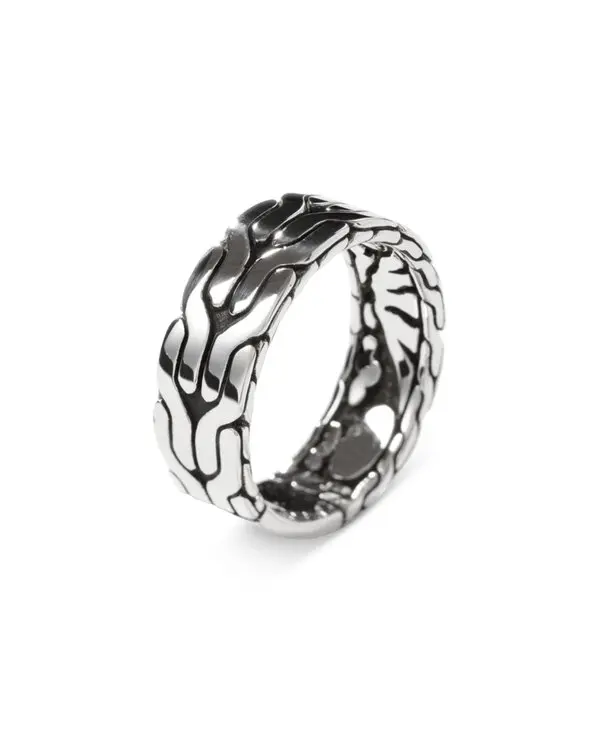 John Hardy Sterling Carved Chain Band Ring - Silver