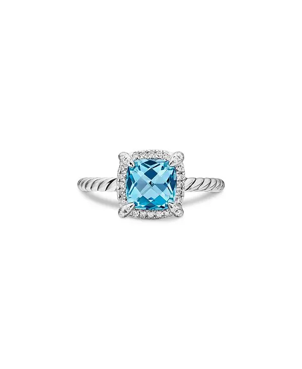 David Yurman Sterling Silver Petite Chatelaine Ring With Topaz And Diamonds - Blue Topaz