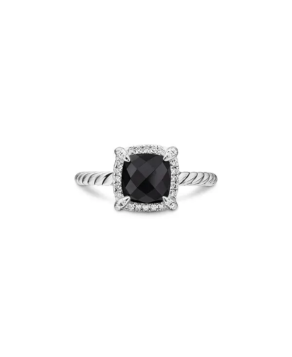 David Yurman Sterling Silver Petite Chatelaine Ring With And Diamonds - Black Onyx
