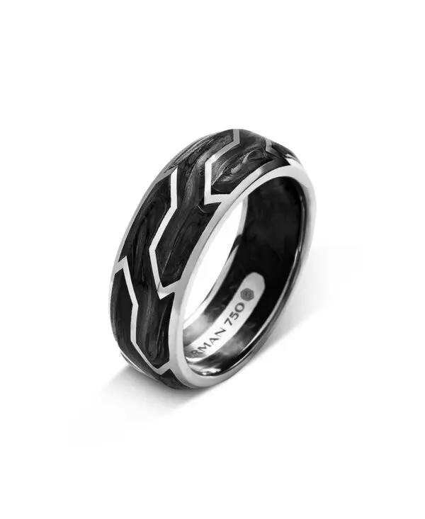 David Yurman 18k White Gold & Forged Carbon Band