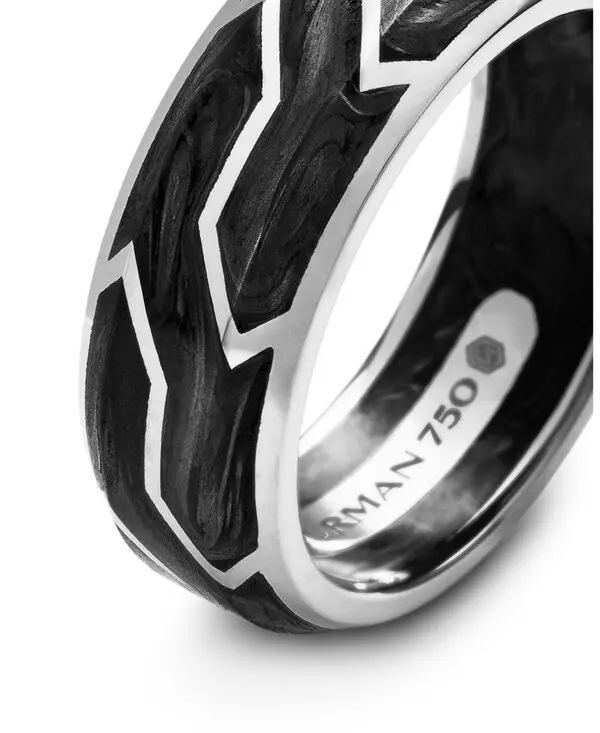 David Yurman 18k White Gold & Forged Carbon Band