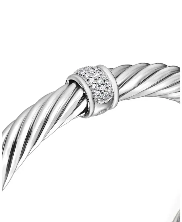 David Yurman Classic Cable Station Bracelet With Pave Diamonds - Silver