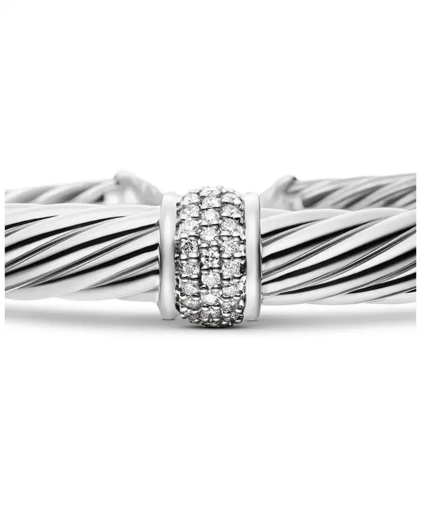 David Yurman Classic Cable Station Bracelet With Pave Diamonds - Silver