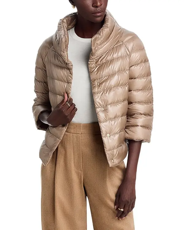 Herno Sofia Iconico Cropped Down Puffer Coat - Taupe