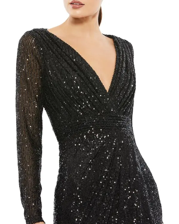 Mac Duggal Sequined Long Sleeve Gown - Black