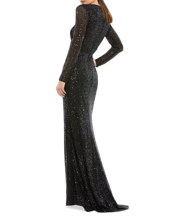 Mac Duggal Sequined Long Sleeve Gown - Black