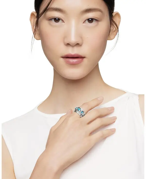 David Yurman Sterling Silver Stax Ring With Topaz And Diamonds