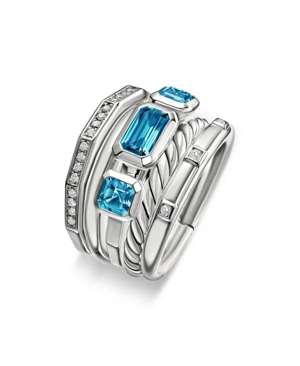 David Yurman Sterling Silver Stax Ring With Topaz And Diamonds