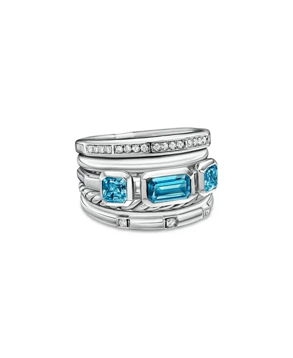David Yurman Sterling Silver Stax Ring With Topaz And Diamonds