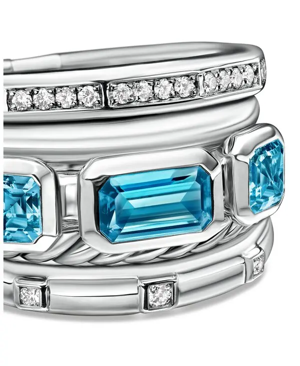 David Yurman Sterling Silver Stax Ring With Topaz And Diamonds