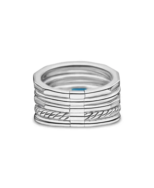 David Yurman Sterling Silver Stax Ring With Topaz And Diamonds