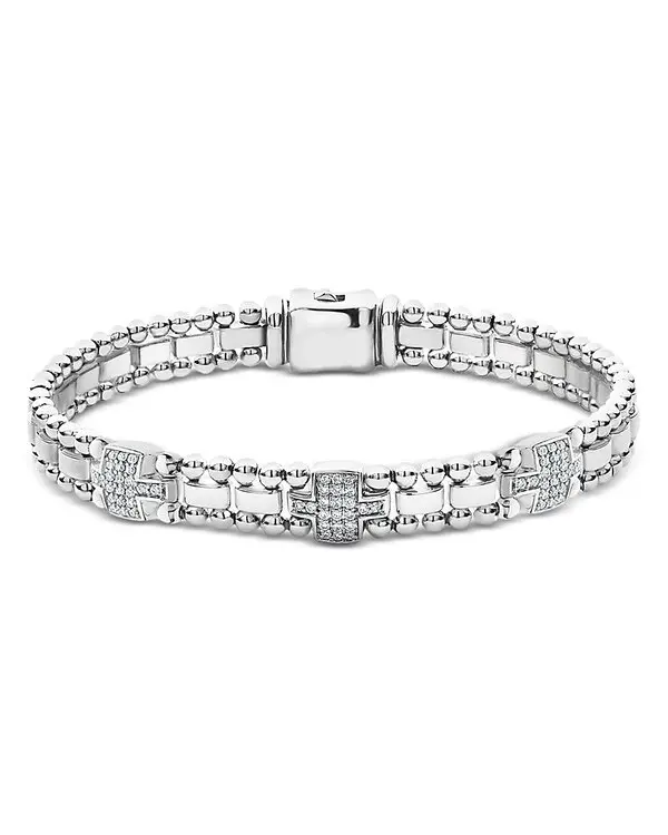 Lagos Sterling Silver Caviar Spark Diamond Link Bracelet - White/silver