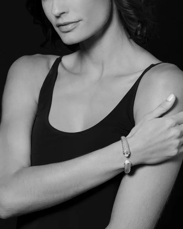 Lagos 18k Gold & Sterling Silver Caviar Diamond Cuff Bracelet - White/silver