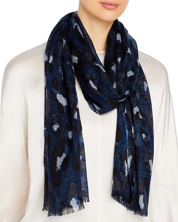 FRAAS Bloomingdale's Leopard Print Wool Scarf Exclusive - Dark Navy