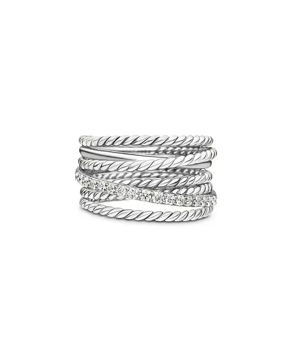 David Yurman Sterling Silver And Diamond Crossover Ring - White/silver