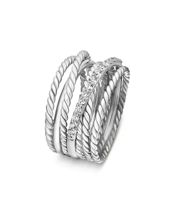 David Yurman Sterling Silver And Diamond Crossover Ring