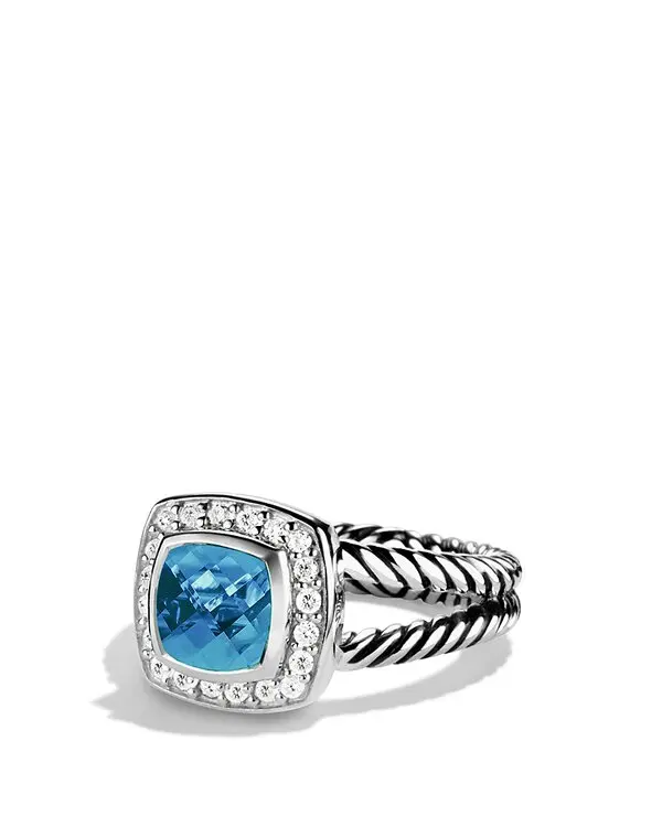 David Yurman Petite Albion Ring With And Diamonds - Blue Topaz