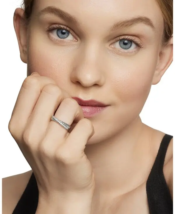 David Yurman Crossover Ring With Diamonds - Silver