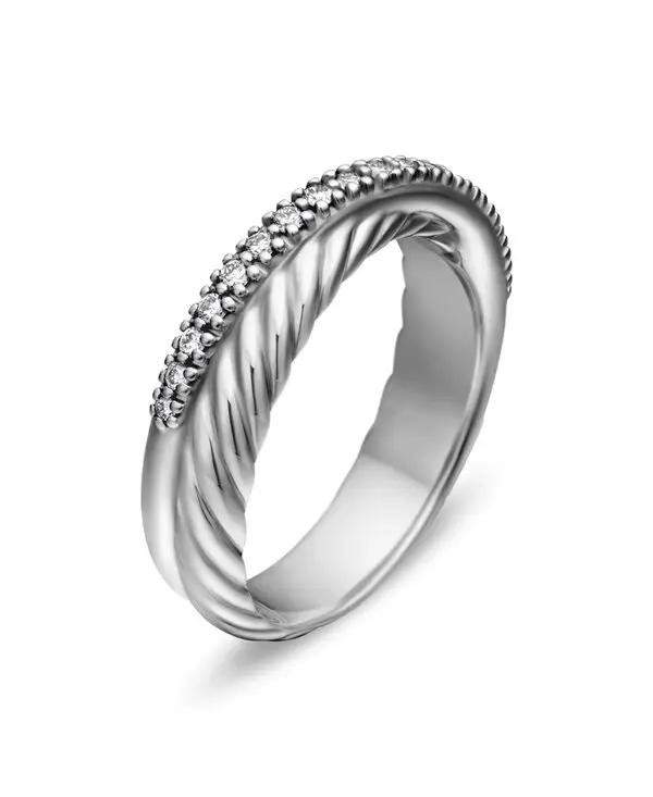 David Yurman Crossover Ring With Diamonds - Silver
