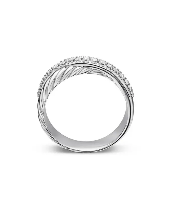 David Yurman Crossover Ring With Diamonds - Silver