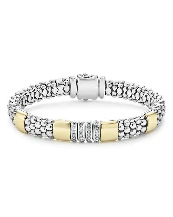 Lagos Sterling And 18k Yellow Gold Diamond Link Bracelet - Silver