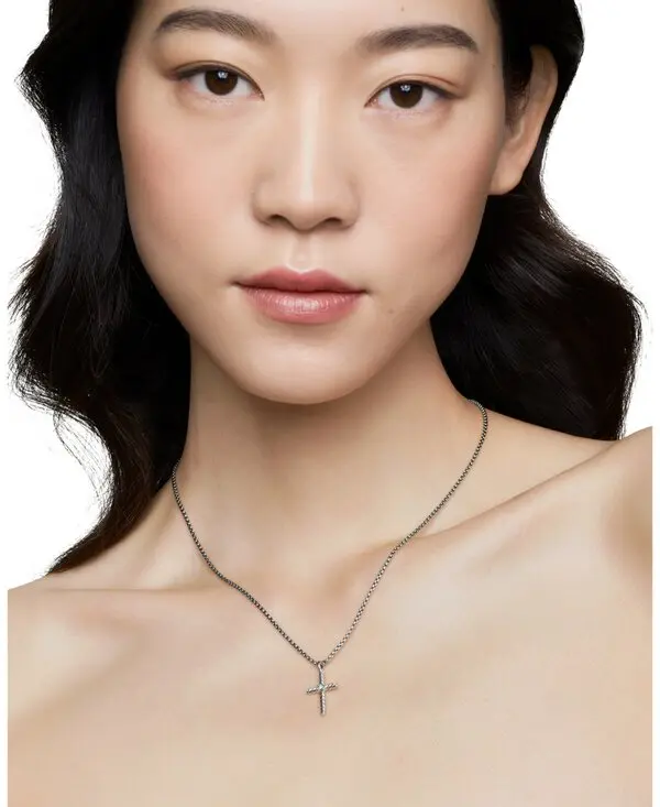 David Yurman Cable Classics Cross Necklace With Diamond - Silver