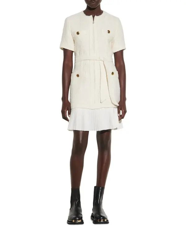 sandro joana belted pleated-hem dress Sandro Joana Belted Pleated-Hem Dress