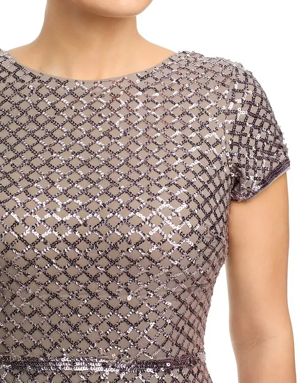 Aqua Belted Sequin Gown Exclusive - Silver/taupe