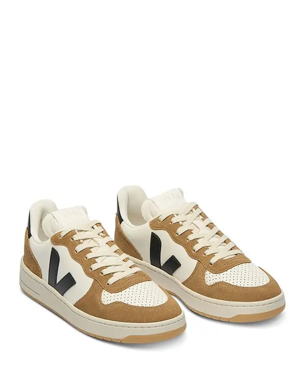 VEJA V- Low Top Leather Sneakers - Tan/black