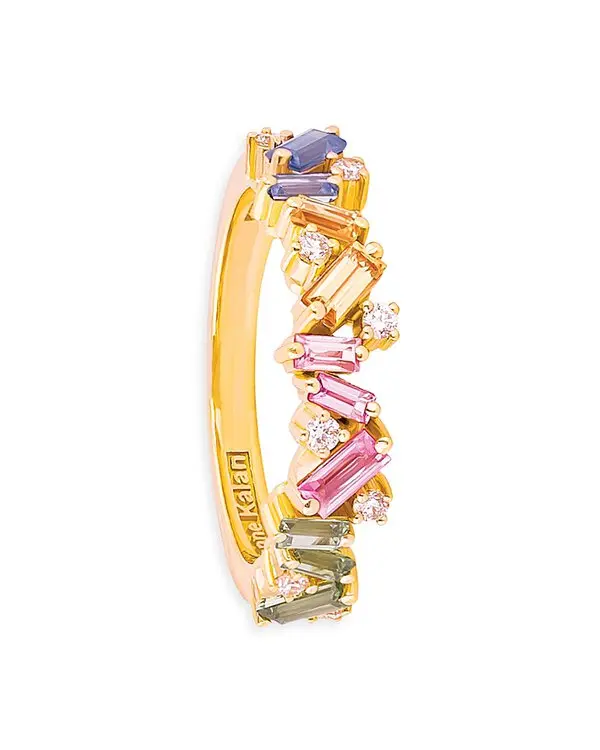 SUZANNE KALAN 18k Yellow Fireworks Pastel Rainbow Sapphire & Diamond Statement Ring - Gold