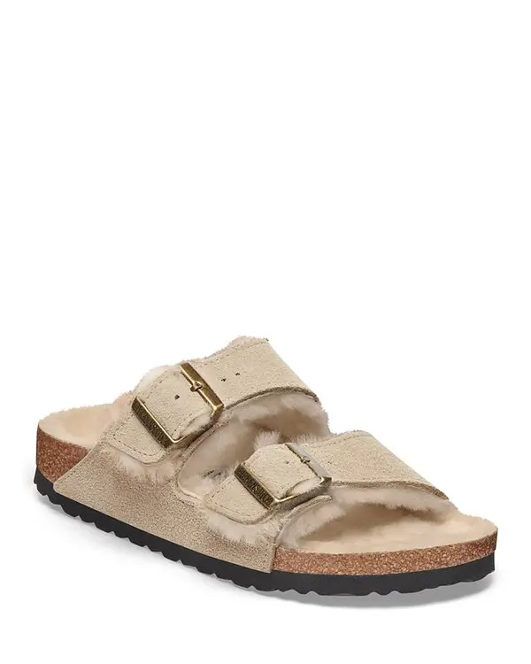 BIRKENSTOCK Arizona Shearling Slide Sandals - Taupe