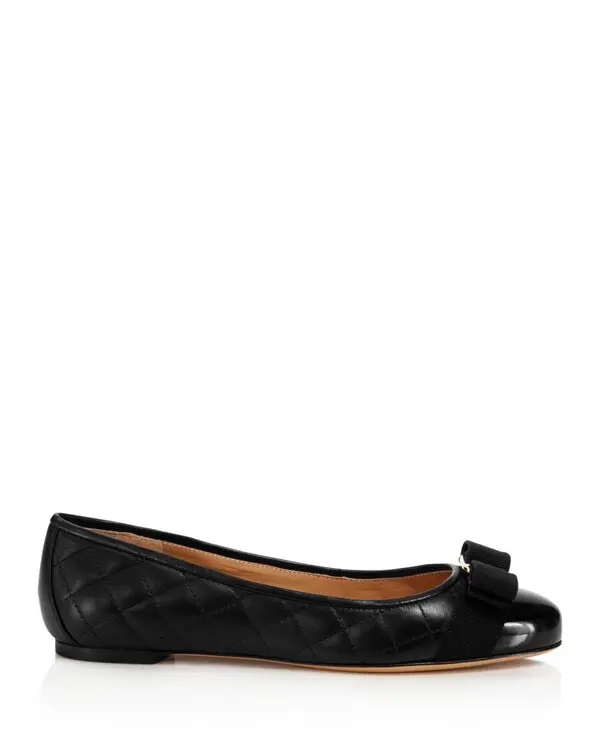 FERRAGAMO Varina Quilted Leather Ballet Flats - Nero