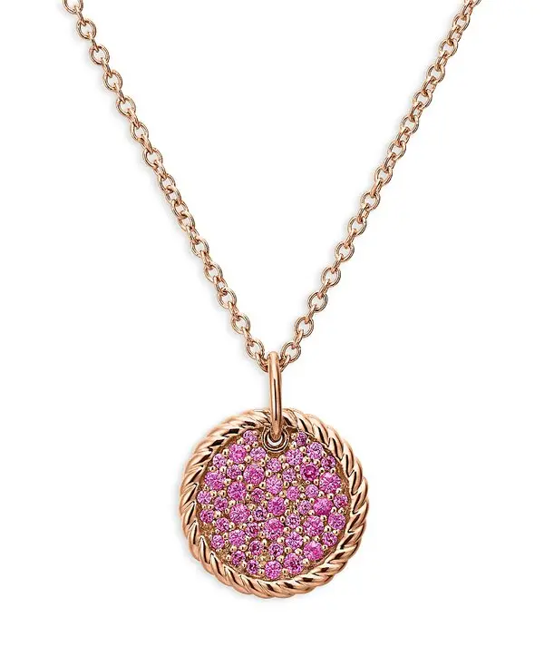 David Yurman Pave Sapphire Plate Necklace - Pink