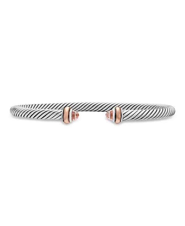 David Yurman Cable Classic Bracelet With Morganite And 18k Rose Gold - Silver
