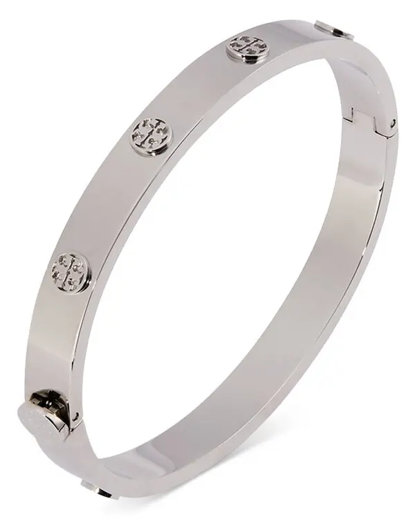 Tory Burch Miller Studded Hinge Bangle - Silver