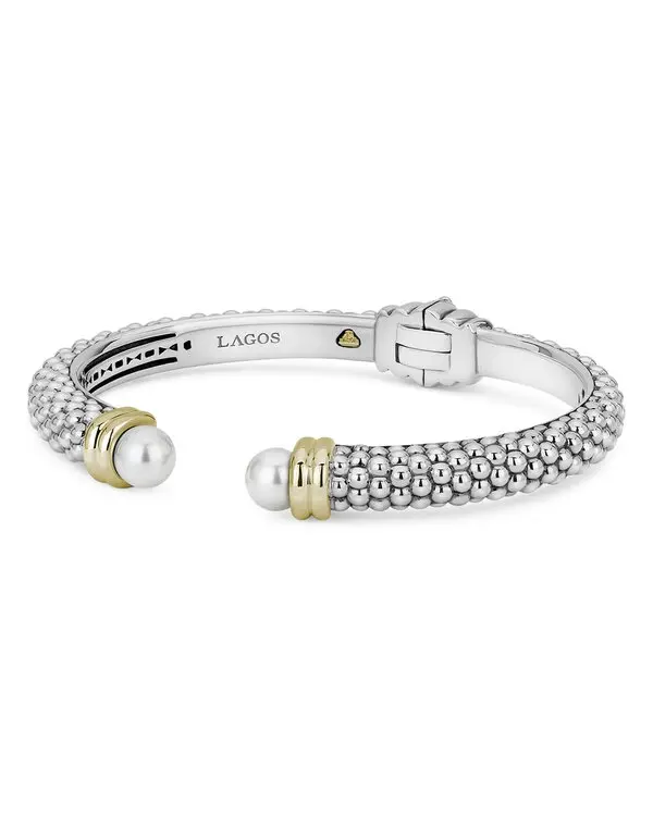 Lagos Sterling Silver And 18k Yellow Gold Pearl Cuff - White/silver