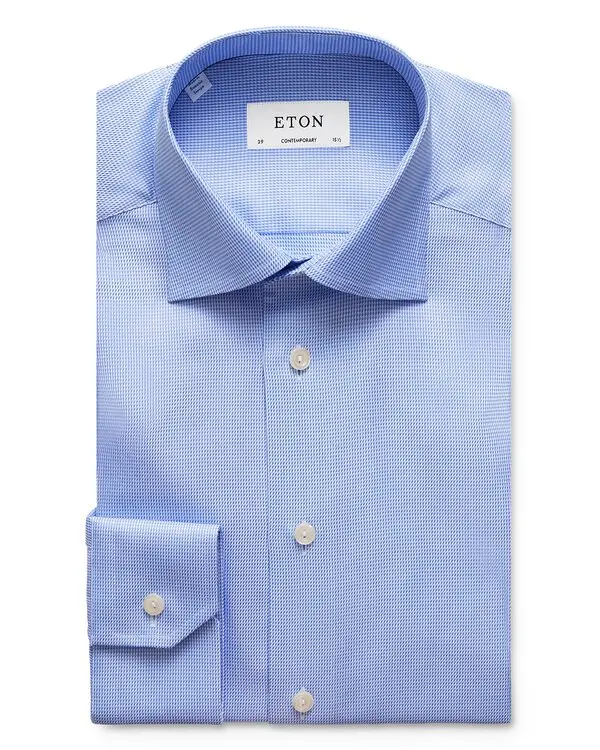 Eton Contemporary Fit Houndstooth Dress Shirt - Blue