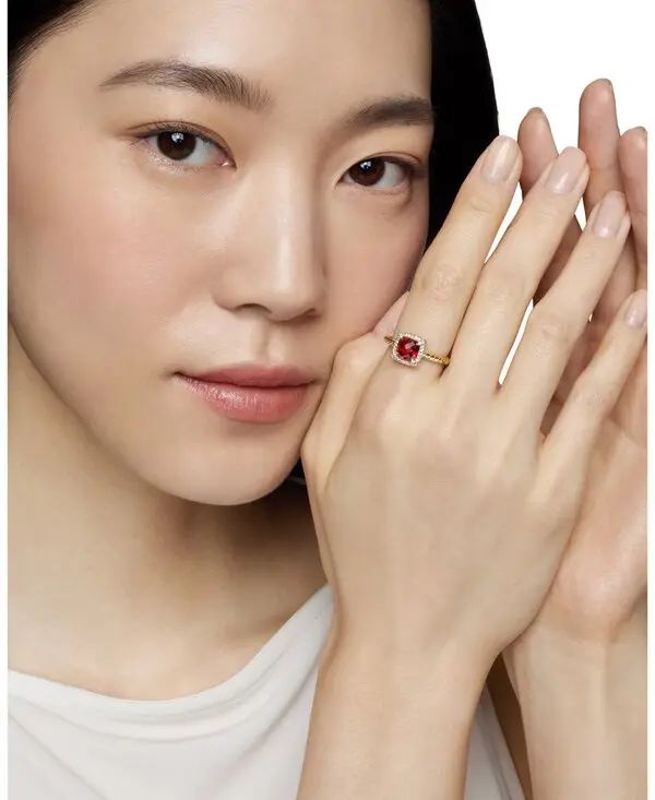 David Yurman Petite Chatelaine Pave Bezel Ring In 18k Yellow Gold With - Garnet