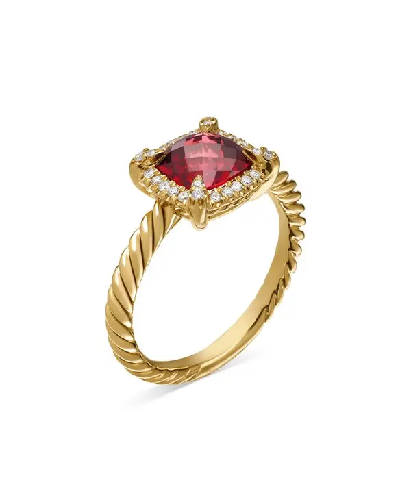 David Yurman Petite Chatelaine Pave Bezel Ring In 18k Yellow Gold With - Garnet