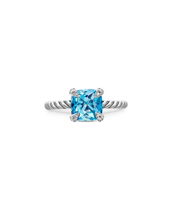 David Yurman Chatelaine Ring With Gemstone And Diamonds - Blue Topaz