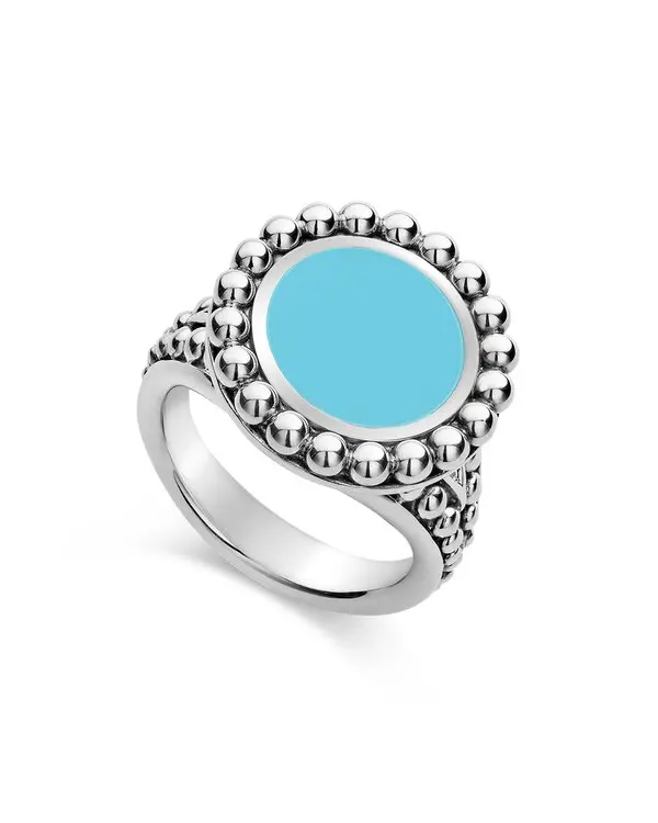Lagos Sterling Silver Maya Blue Ceramic Ring
