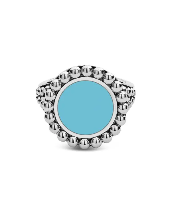 Lagos Sterling Silver Maya Blue Ceramic Ring